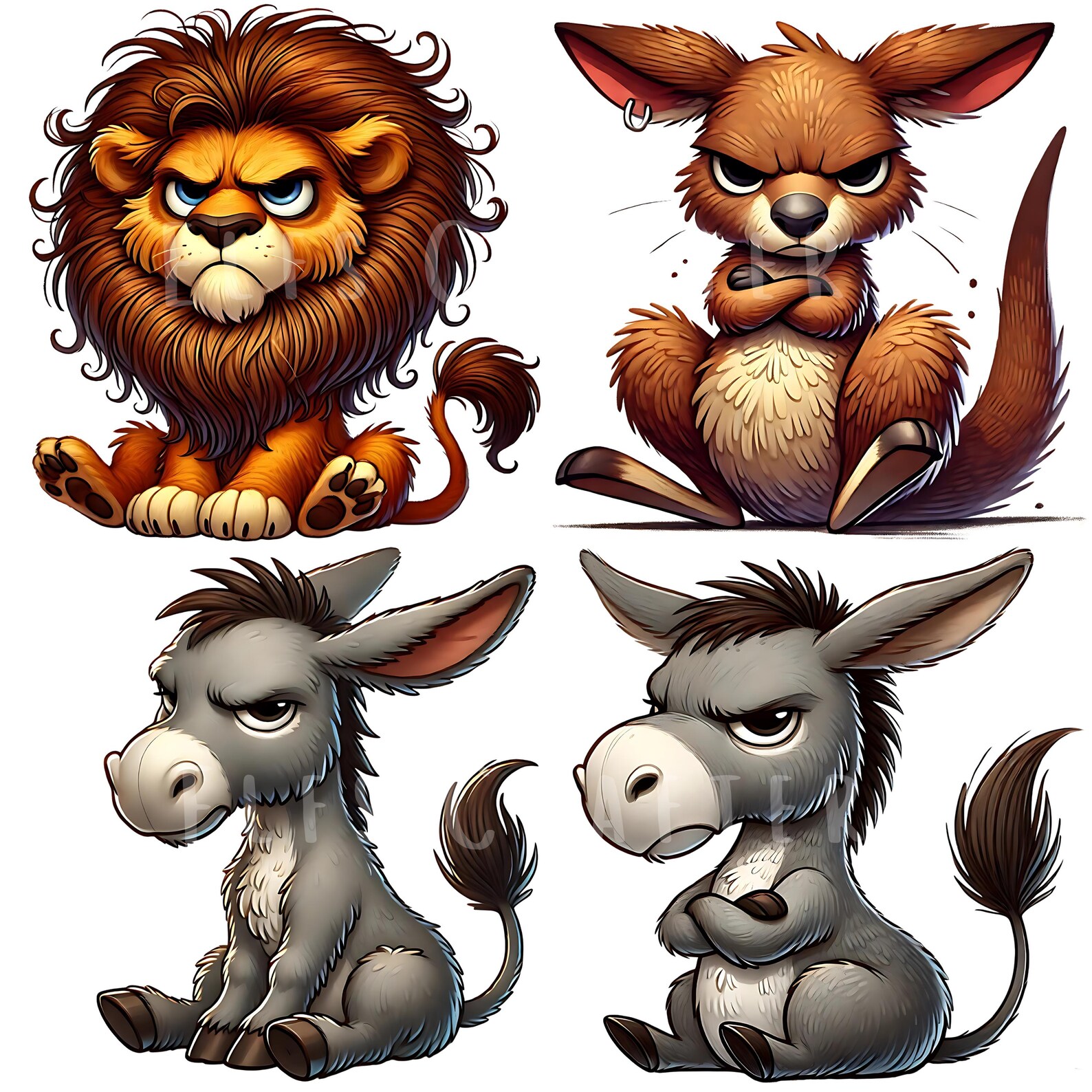 Grumpy Animal Clipart Bundle 25 PNG High Quality Files Angry Farm ...