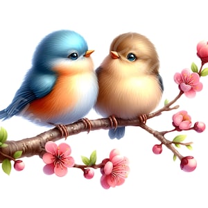 15 JPG Spring Love Birds Clipart Bundle Watercolor Cute Bird Love ...