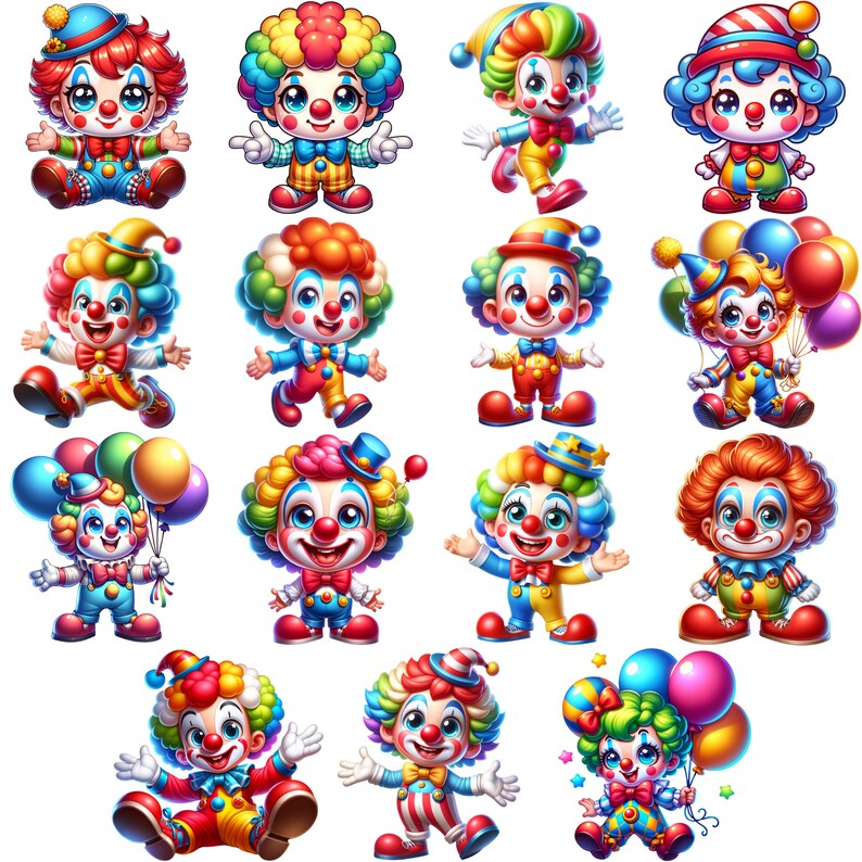 Cute Clown Clipart Bundle 15 PNG High Quality Cartoon Funny Clown ...