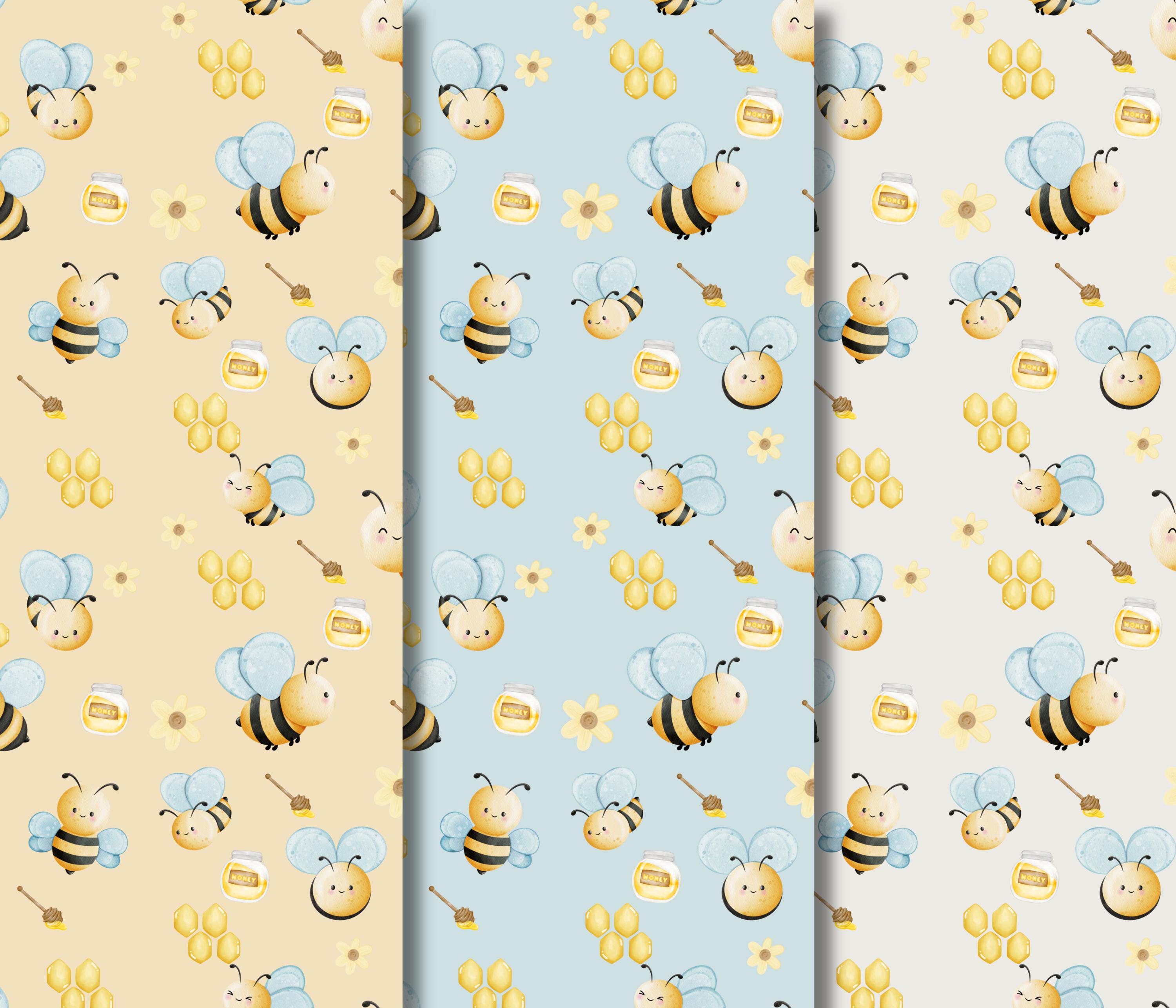 12 JPG Seamless Digital Papers Cute Nursery Pattern Bumble Bee Digital ...