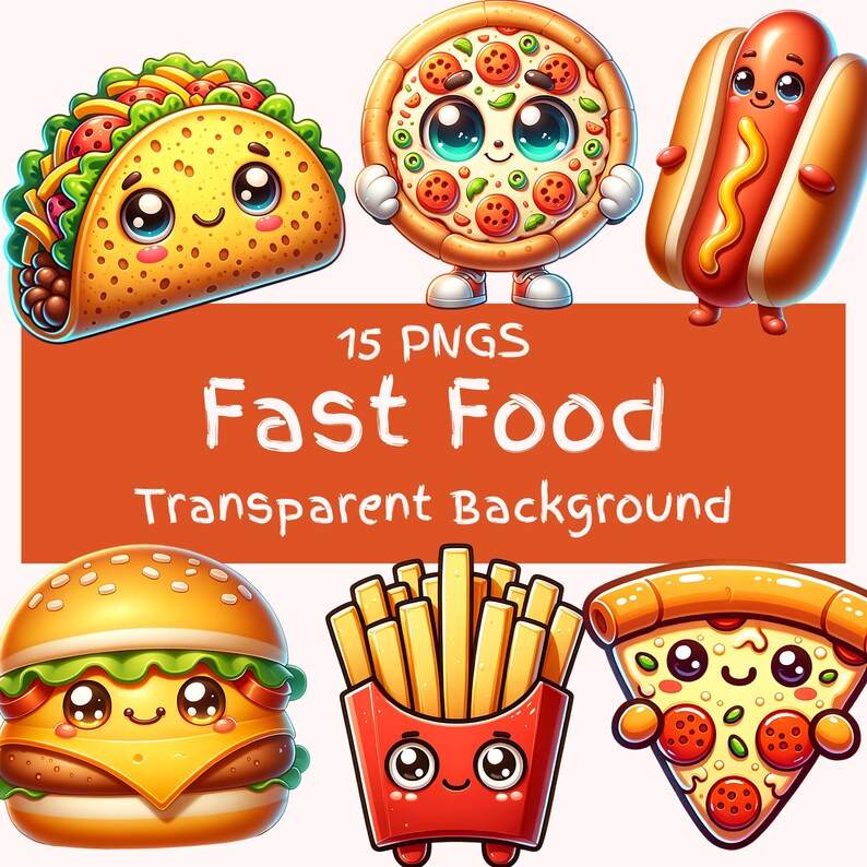 Fast Food Clipart Bundle 15 PNG Cute Food Clip Art Junk Food PNG Hot ...