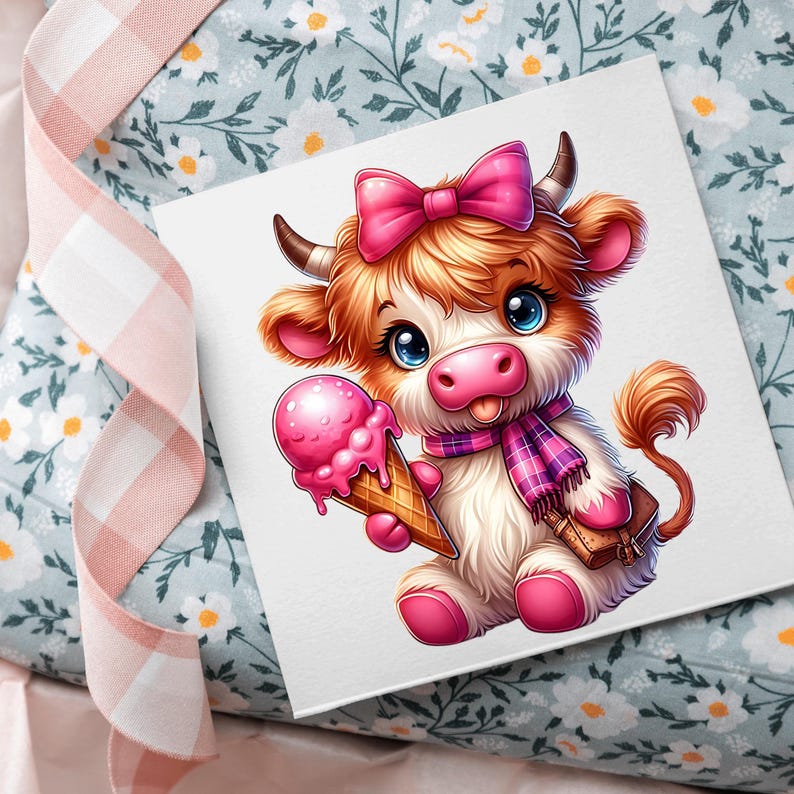 Girly Highland Cow Clipart Bundle 15 PNG High Quality Cartoon Cute Pink ...