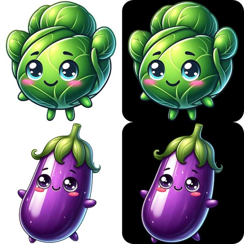 Cute Vegetables Clipart Bundle 28 PNG Happy Vegetable Faces Printable ...