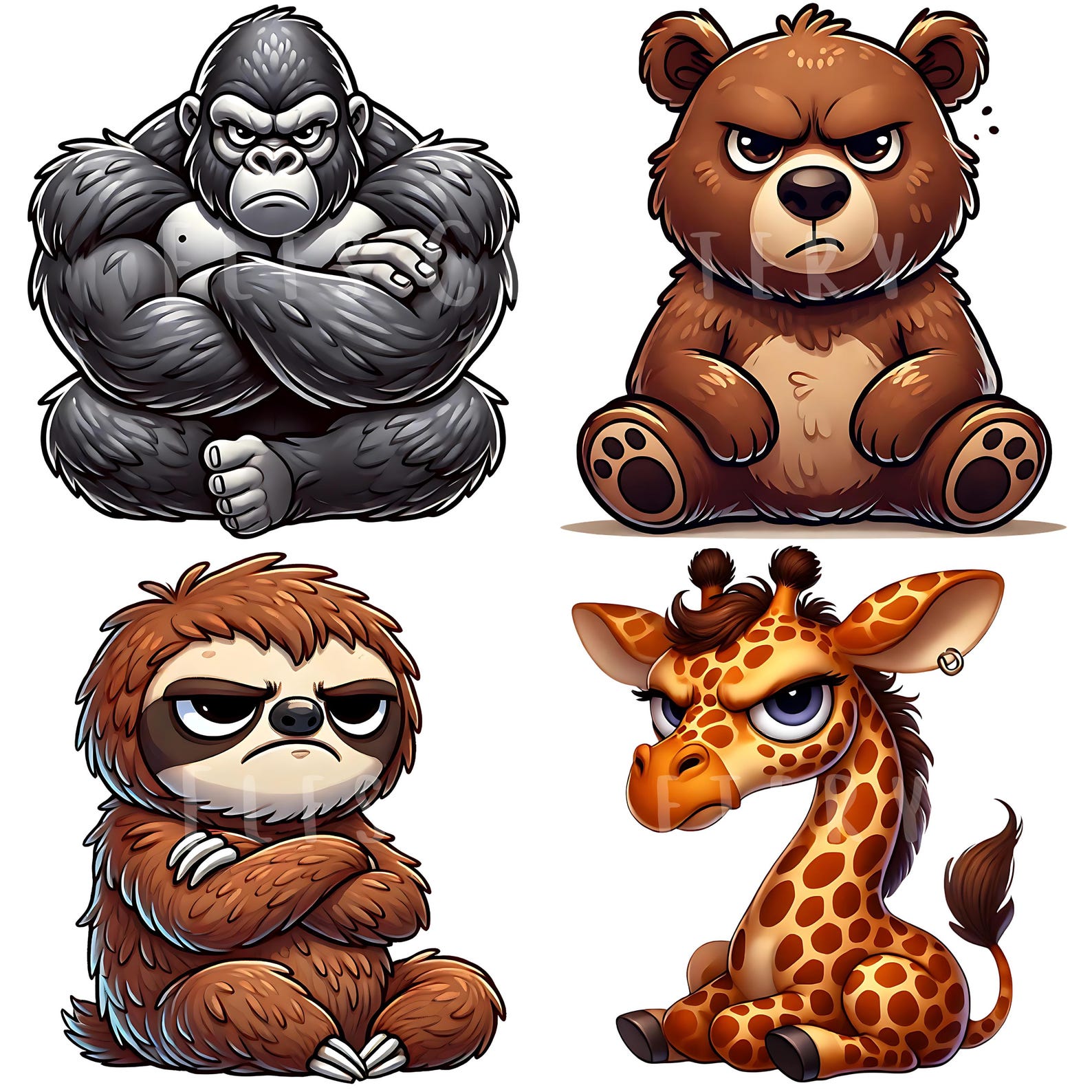 Grumpy Animal Clipart Bundle 25 PNG High Quality Files Angry Farm ...