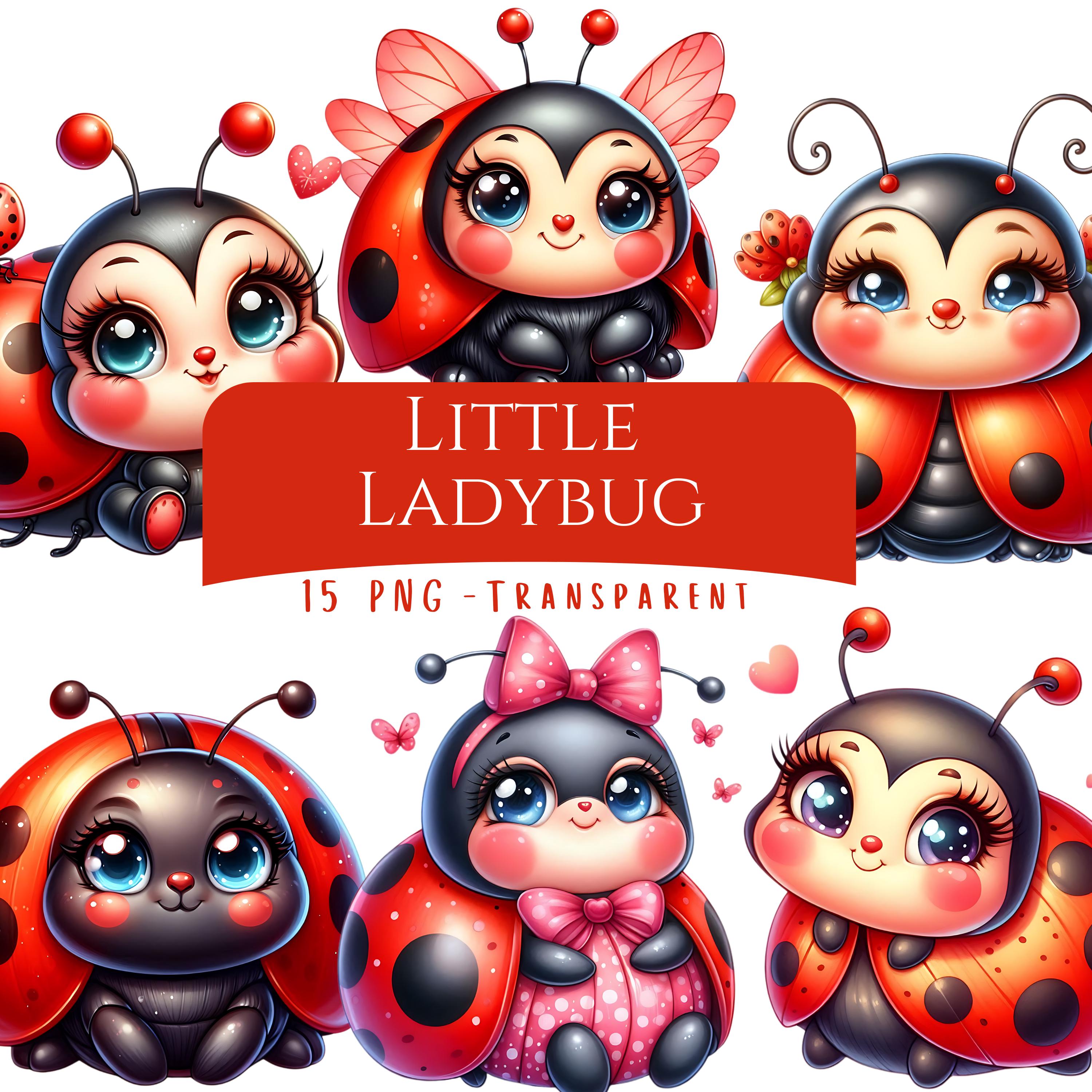 Little Ladybug Clipart Bundle 15 PNG High Quality Cartoon Cute Ladybug ...