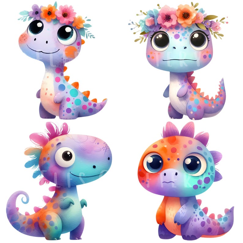 Whimsical Dinosaur Clipart Bundle 15 PNG High Quality Watercolor Cute ...