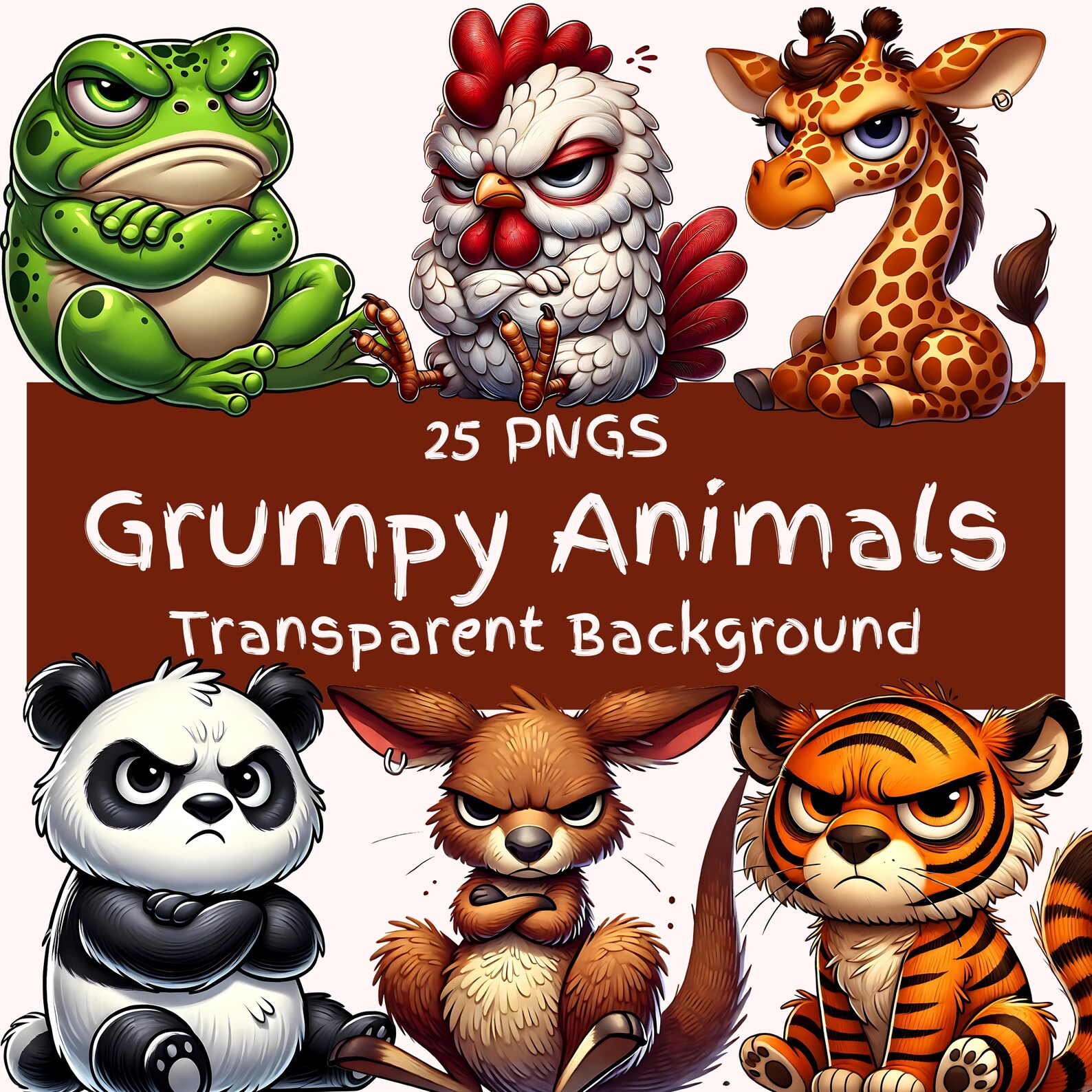 Grumpy Animal Clipart Bundle 25 PNG High Quality Files Angry Farm ...
