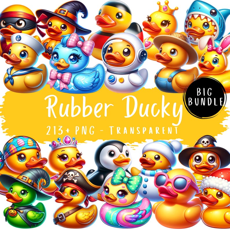 BIG BUNDLE Rubber Ducky Clipart Bundle 15 PNG High Quality Cartoon Jeep ...