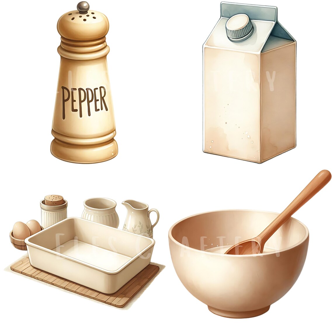 Beige Bakery Clipart Bundle 38 PNG High Quality Watercolor Neutral ...