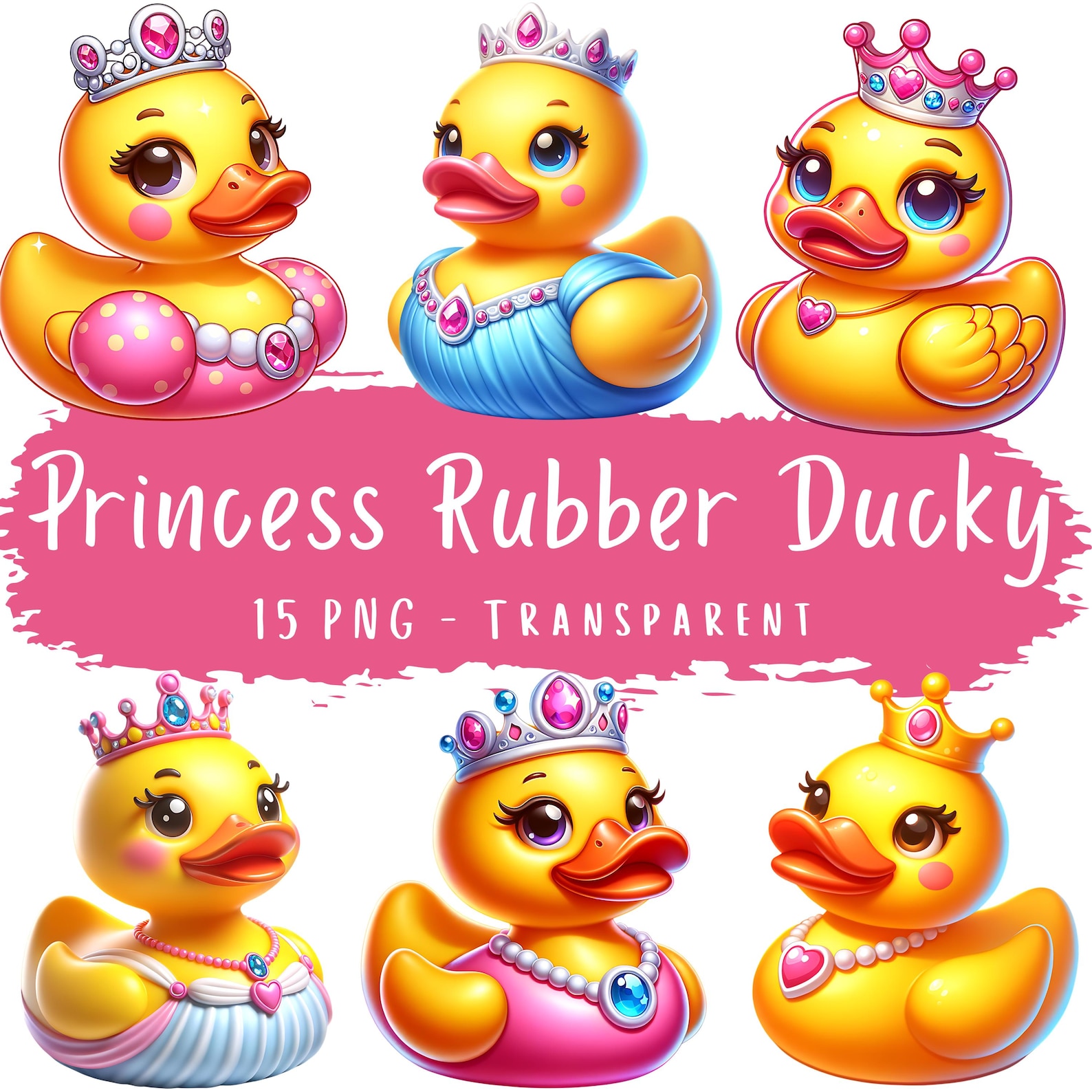 Princess Rubber Ducky Clipart Bundle 15 PNG Cute Duck Paper Crafts ...