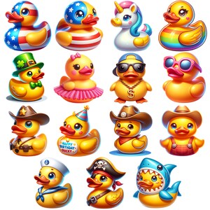 Rubber Ducky Clipart Bundle 15 PNG High Quality Cartoon Duck Files Cute ...