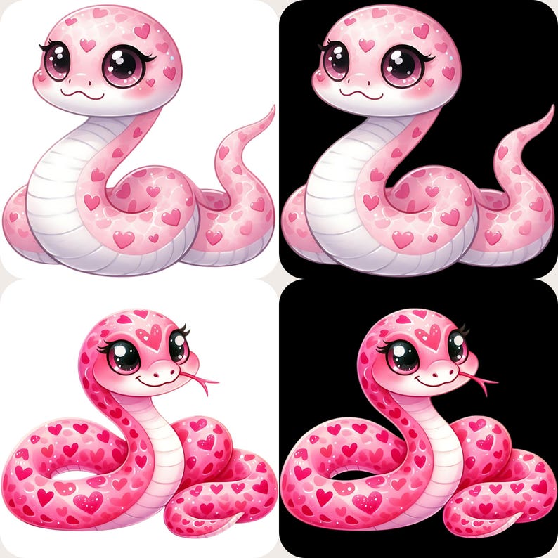 Pink Snake Clipart Bundle 15 PNG High Quality Cute Watercolor Snake ...