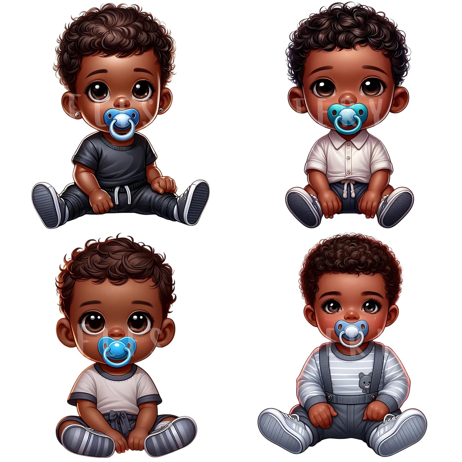 African Baby Boy Clipart Bundle 15 PNG High Quality Watercolor Cute ...