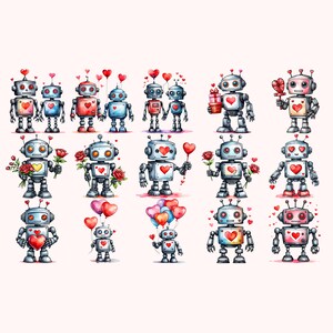 Love Robot Clipart Bundle 15 PNG Watercolor Robot Digital Art Bundle ...