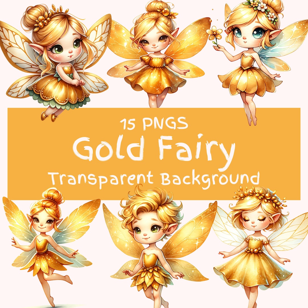 Gold Fairy Clipart Bundle 15 PNG High Quality Fantasy Fairy Clip Art ...