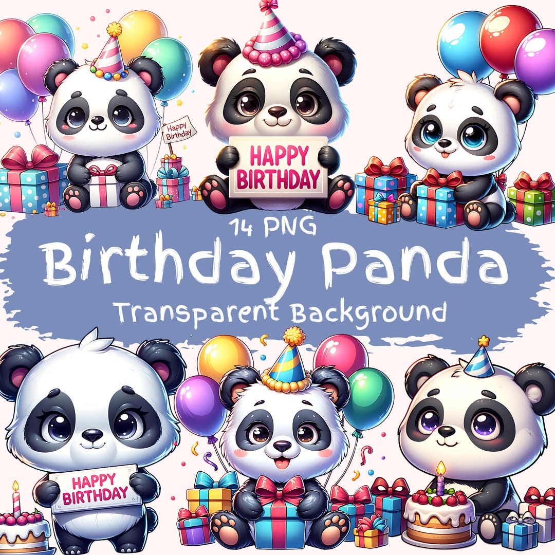 Birthday Panda Clipart Bundle 14 PNG Cute Panda Digital Download Panda ...