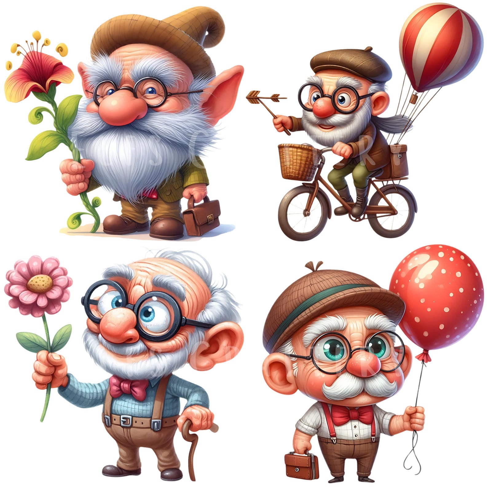 Funny Grandpa Clipart Bundle 15 PNG High Quality Watercolor Cute Quirky ...