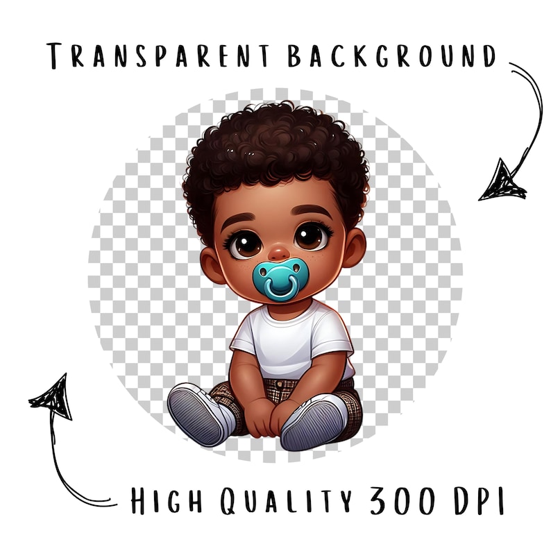 African Baby Boy Clipart Bundle 15 PNG High Quality Watercolor Cute ...