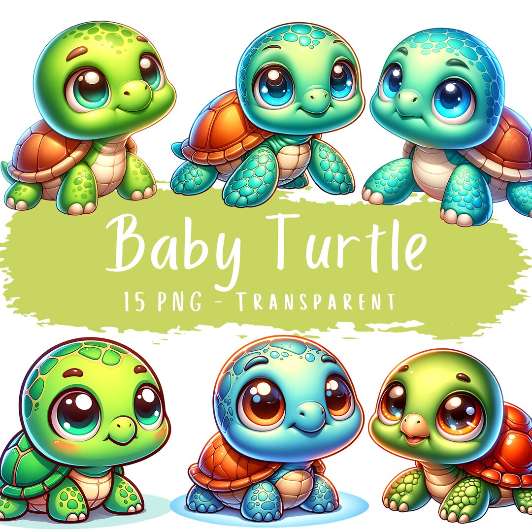 Baby Turtle Clipart Bundle 15 PNG Turtle Digital Clip Art Reptile ...