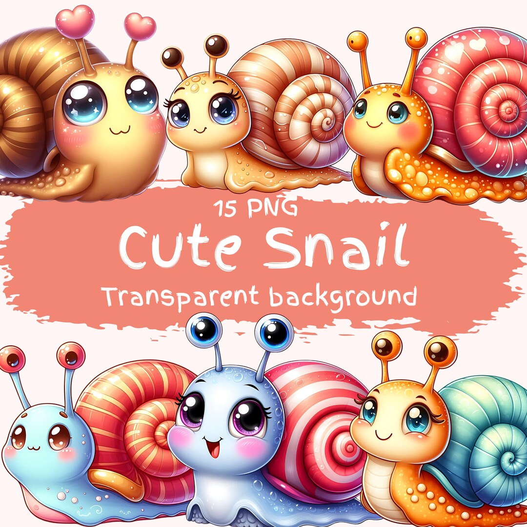 Cute Snail Clipart Bundle 15 PNG High Quality Cartoon Baby Snail ...