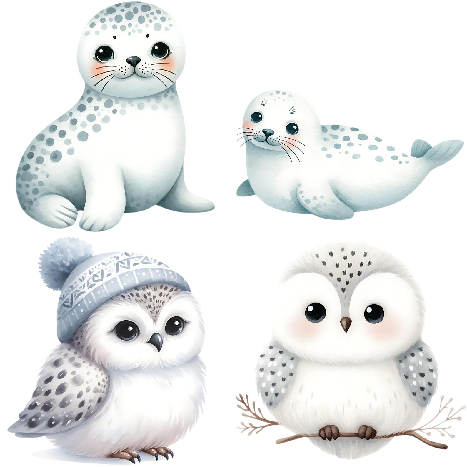 Cute Arctic Animals Clipart Bundle 20 PNG Watercolor Baby Winter ...