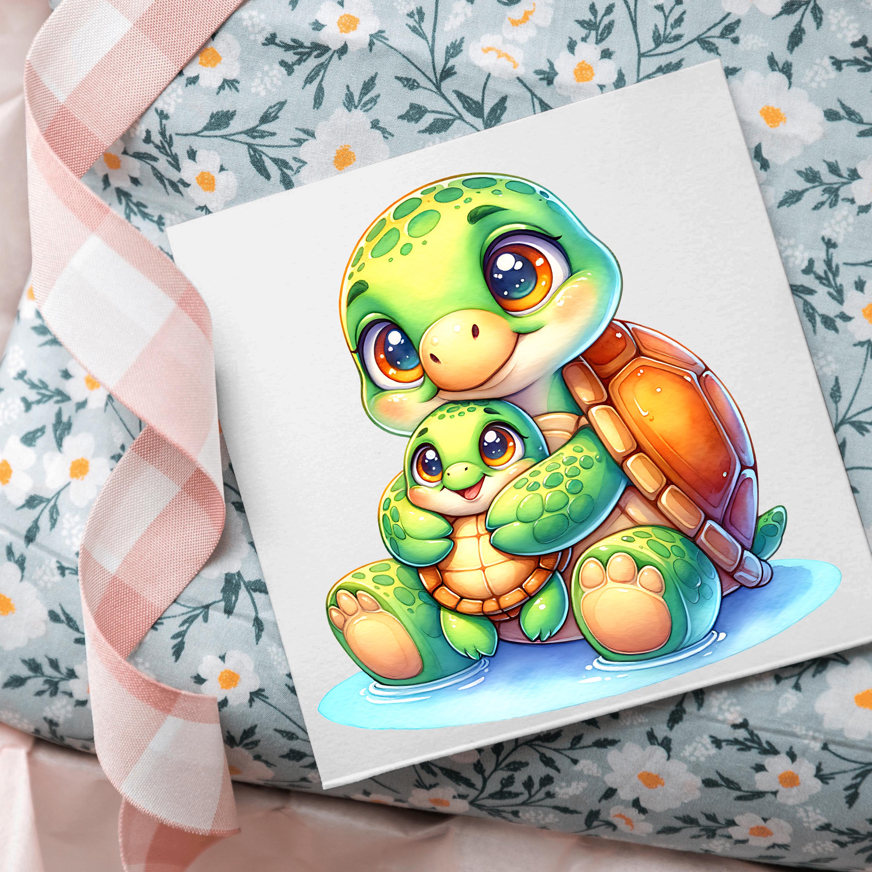 Mama Turtle Clipart Bundle 15 PNG Cute Watercolor Baby Turtle Digital ...