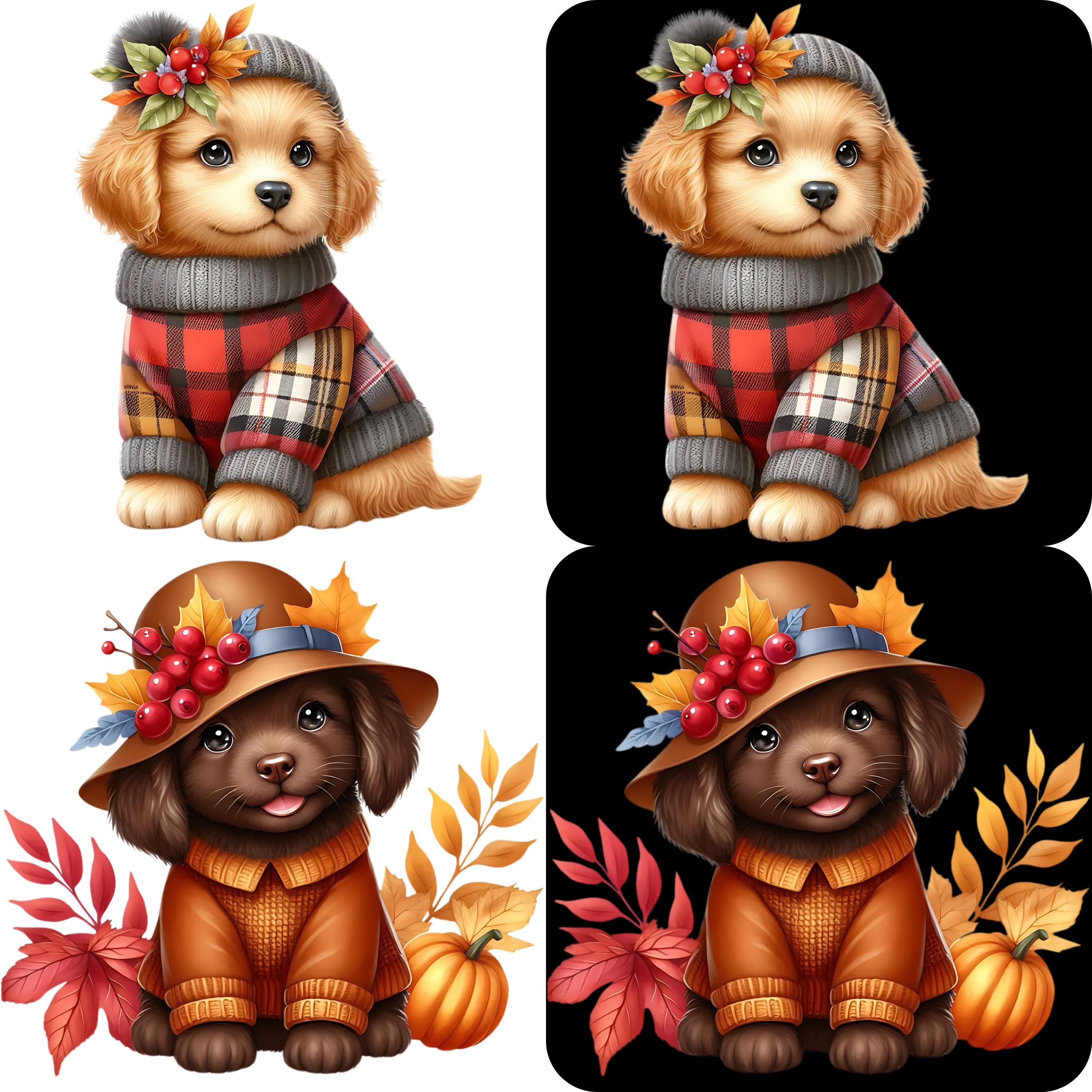 Autumn Puppies Clipart Bundle 15 PNG High Quality Watercolor Fall ...