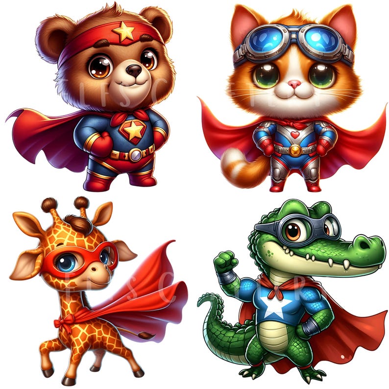 12 PNG, Superhero Animals, Clipart Bundle, Digital Download, Children ...