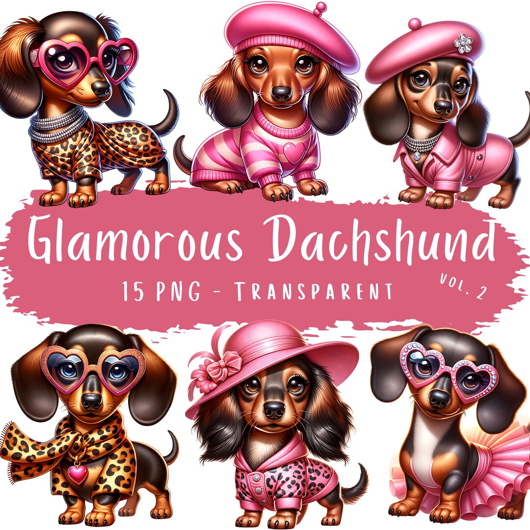 Teckel glamour Clipart Bundle 15 PNG haute qualité Adorable Wiener ...