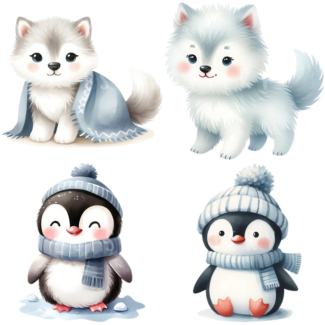 Cute Arctic Animals Clipart Bundle 20 PNG Watercolor Baby Winter ...