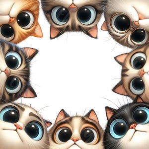 15 JPG Quirky Peeking Cats Clipart Bundle Watercolor Funny Cat Digital ...