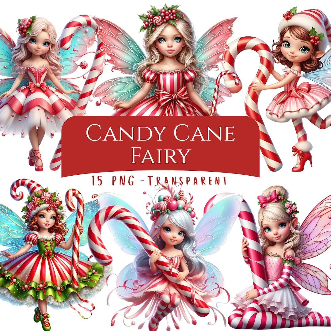 Candy Cane Fairy Clipart Bundle 15 PNG High Quality Cute Fairy Digital ...