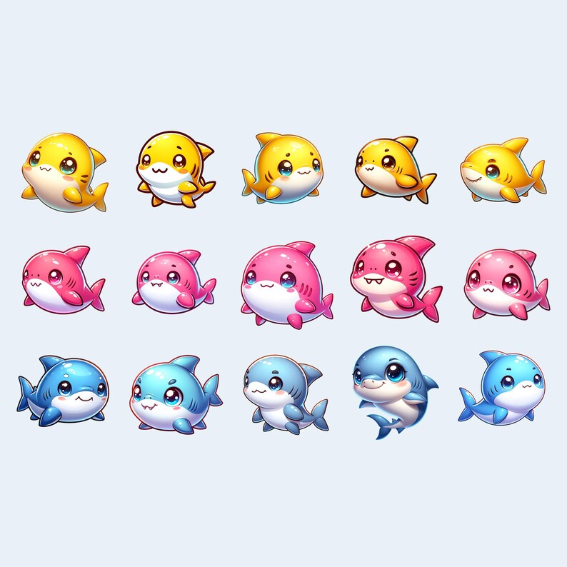 Baby Shark Clipart Bundle 15 PNG Cute Shark Clip Art for Teachers ...