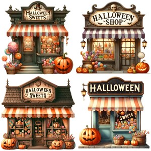 Vintage Halloween Shop Clipart Bundle 15 PNG High Quality Watercolor ...