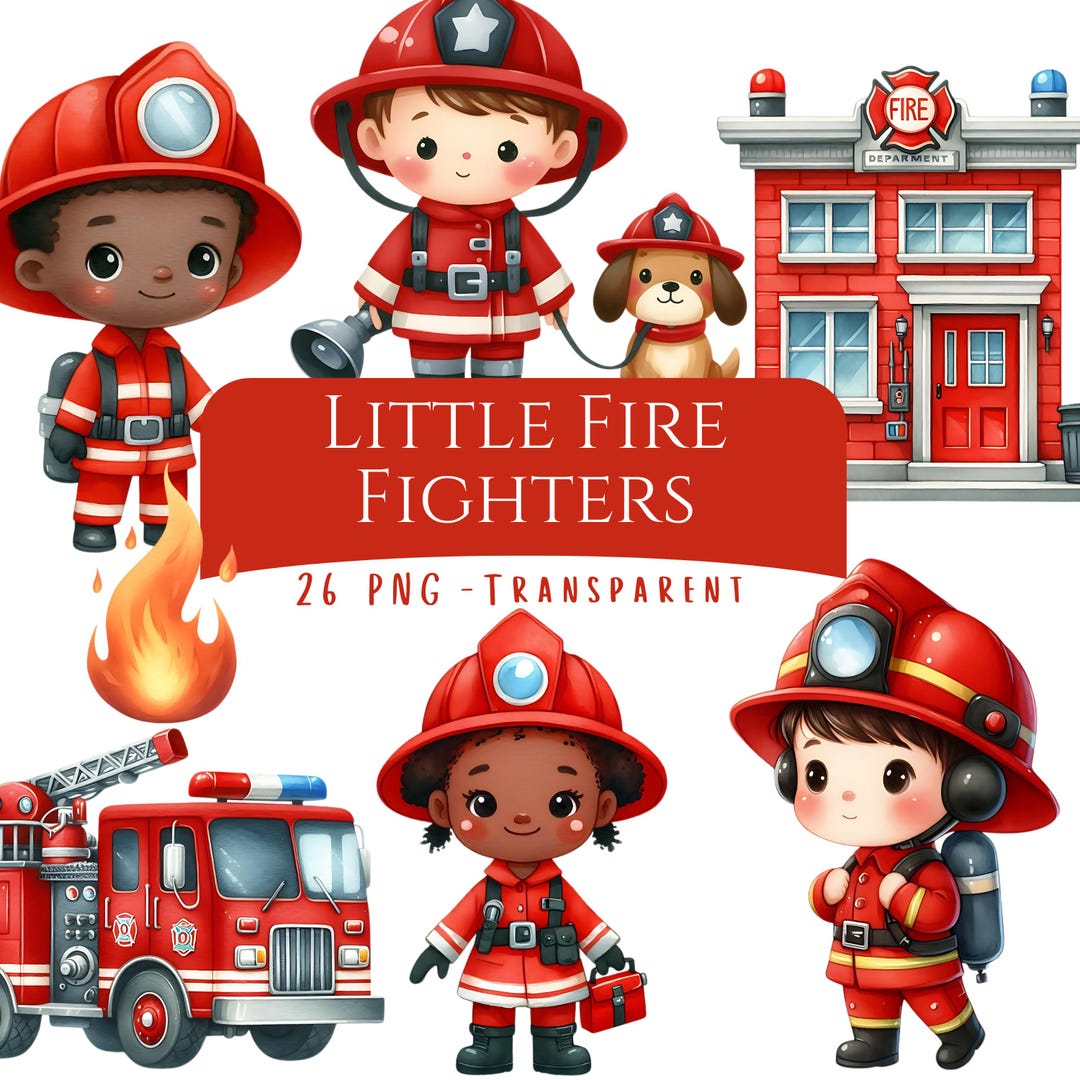 Little Firefighters Clipart Bundle 26 PNG High Quality Watercolor ...