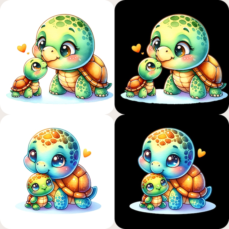 Mama Turtle Clipart Bundle 15 PNG Cute Watercolor Baby Turtle Digital ...