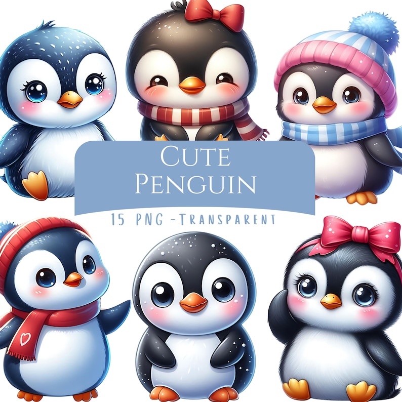 Cute Penguin Clipart Bundle 15 PNG Penguin Digital Clip Art Cute Artic ...
