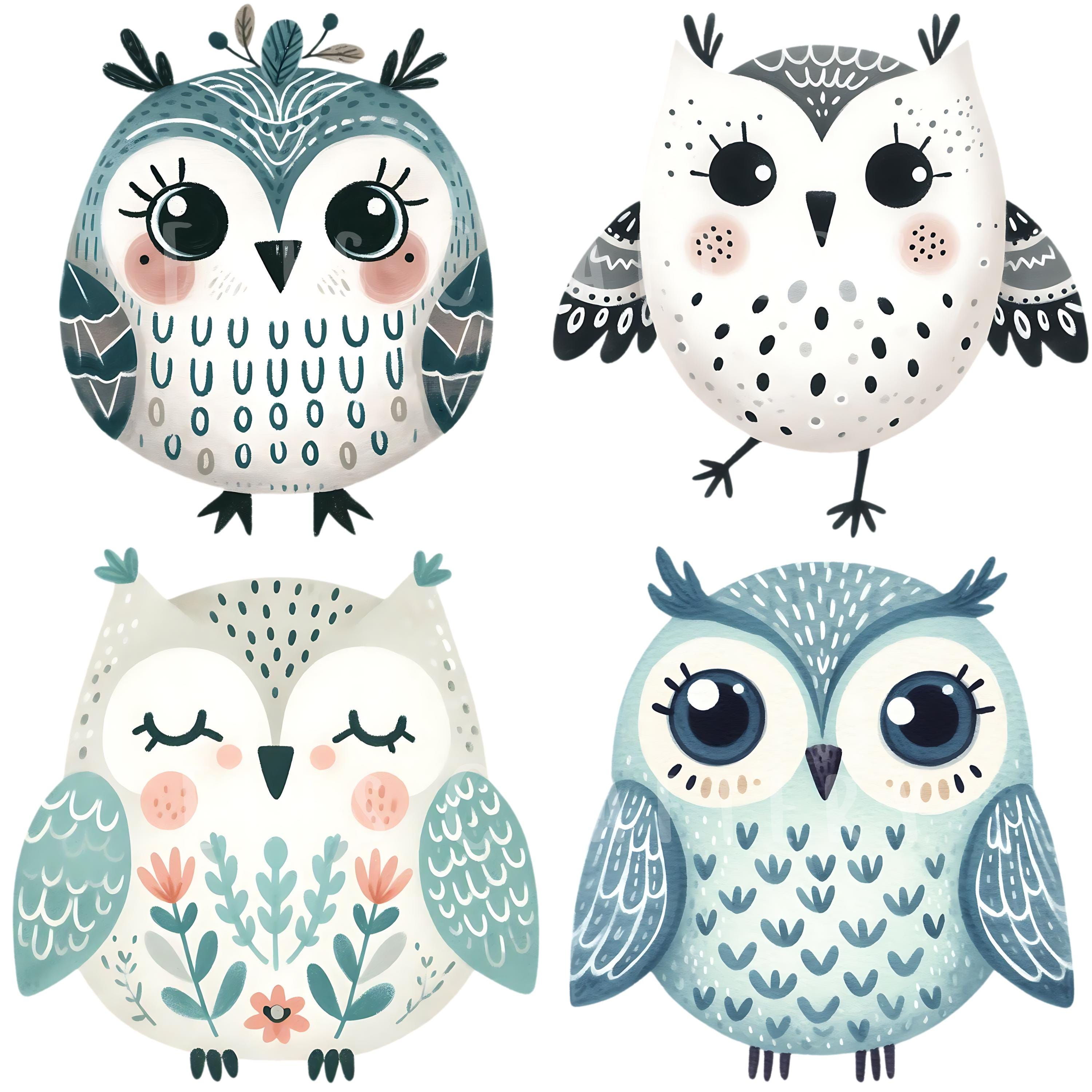 Little Owl Clipart Bundle 18 PNG Watercolor Cute Forest Owl Digital ...