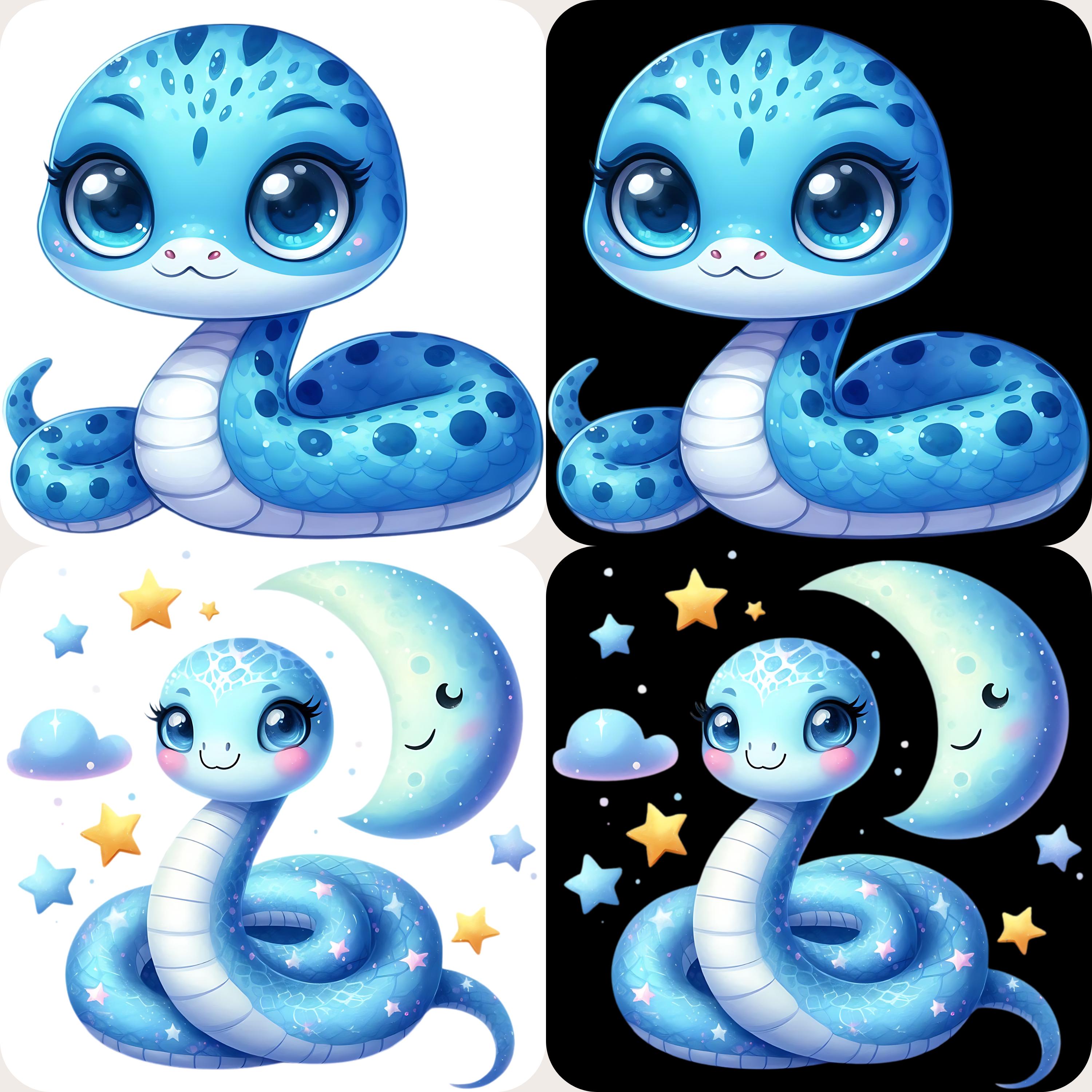 Blue Snake Clipart Bundle 15 PNG High Quality Cute Watercolor Snake ...