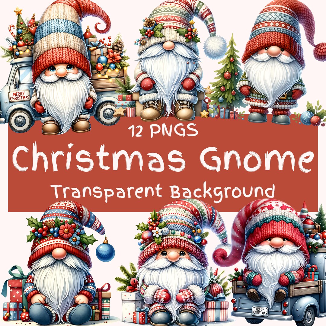 Christmas Gnome Clipart Bundle 12 PNG High Quality Files Watercolor ...