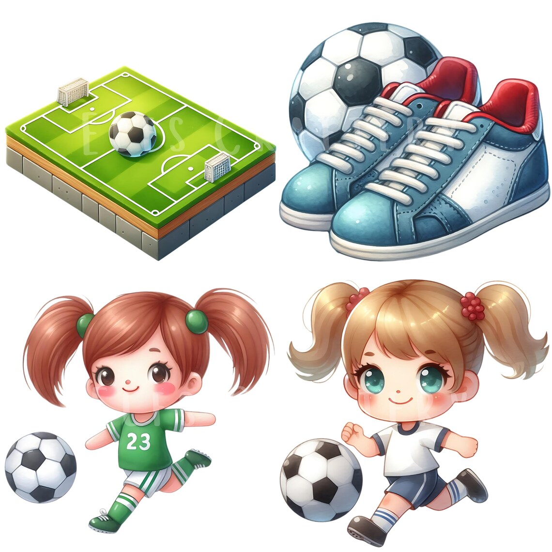 Little Soccer Clipart Bundle 15 PNG High Quality Watercolor Soccer Game ...