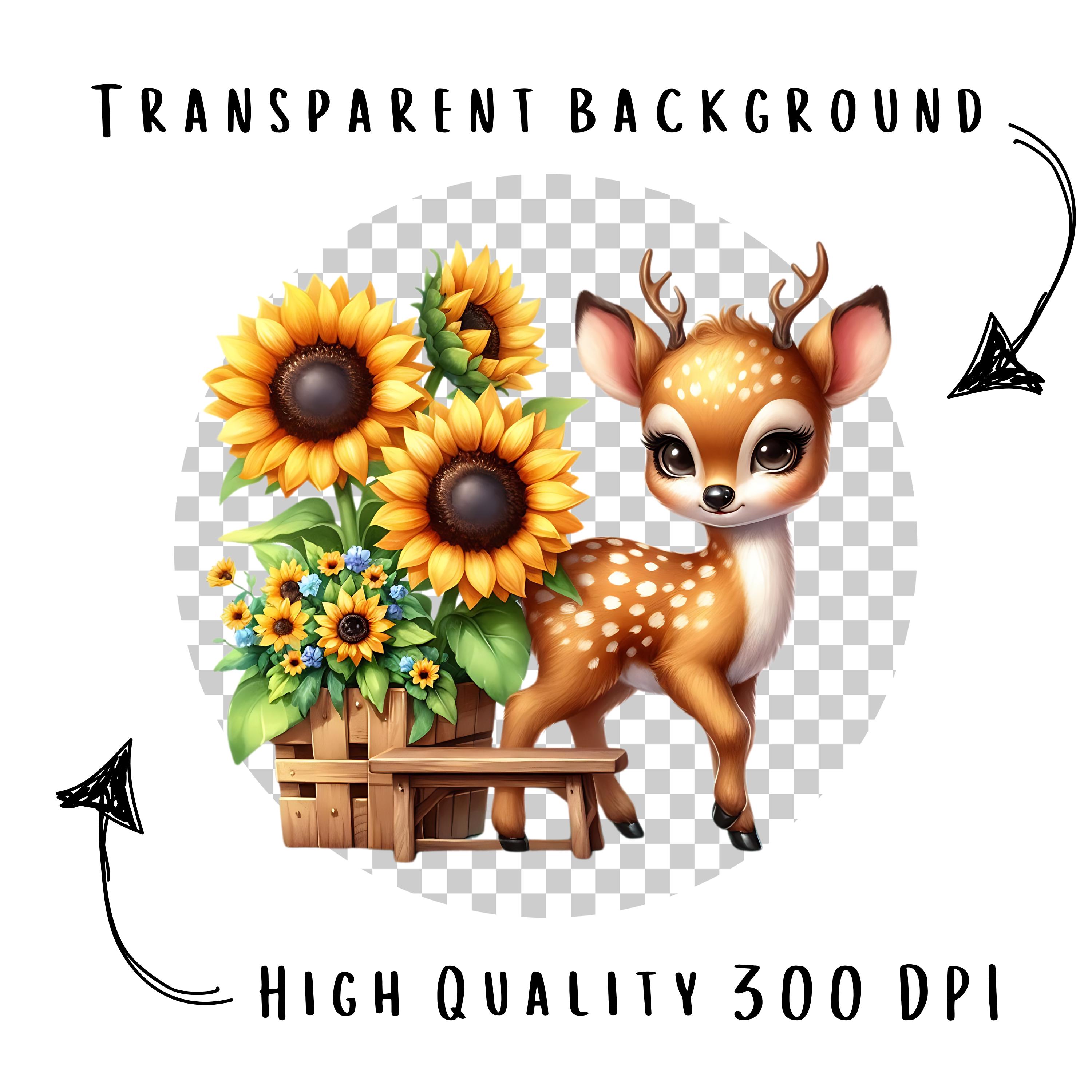 Sunflower Deer Clipart Bundle 15 PNG High Quality Cute Floral Woodland ...