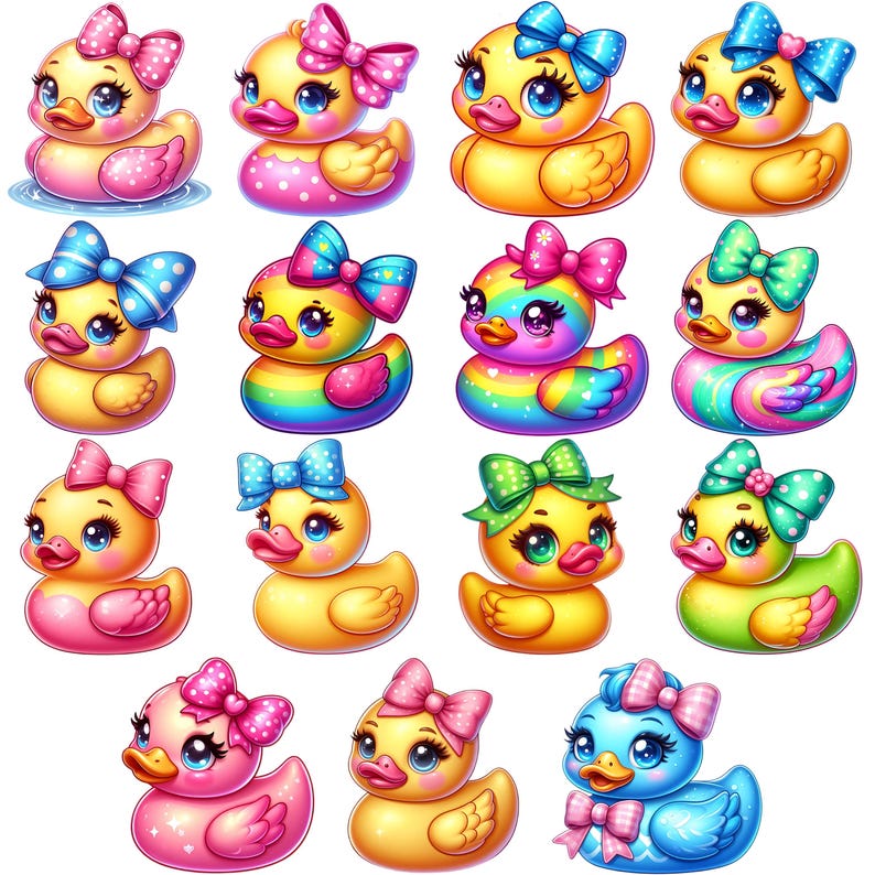 Girly Rubber Ducky Clipart Bundle 15 PNG High Quality Cartoon Cute Pink ...