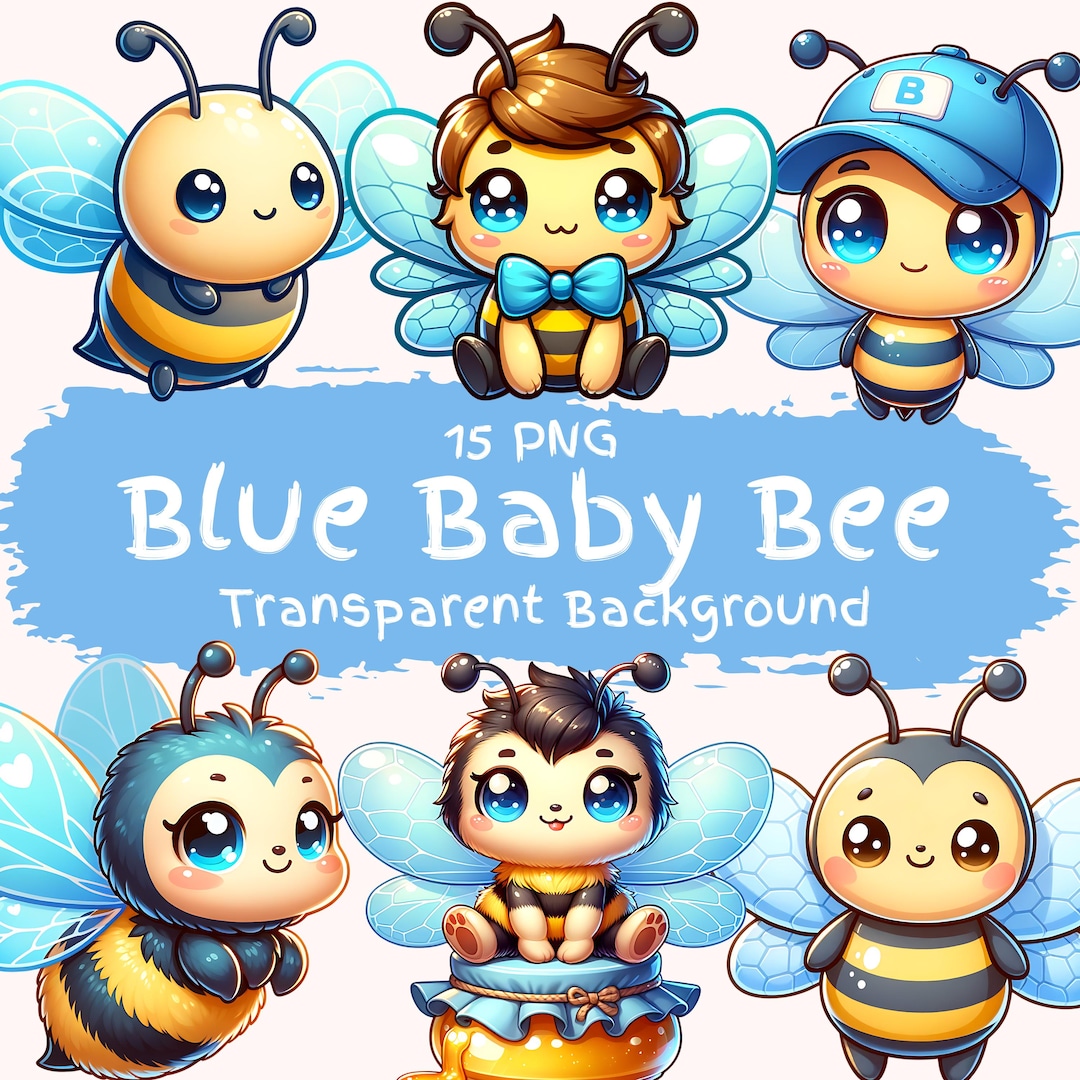 Blue Baby Bee Clipart Bundle 15 PNG High Quality Cartoon Soft Blue Boy ...