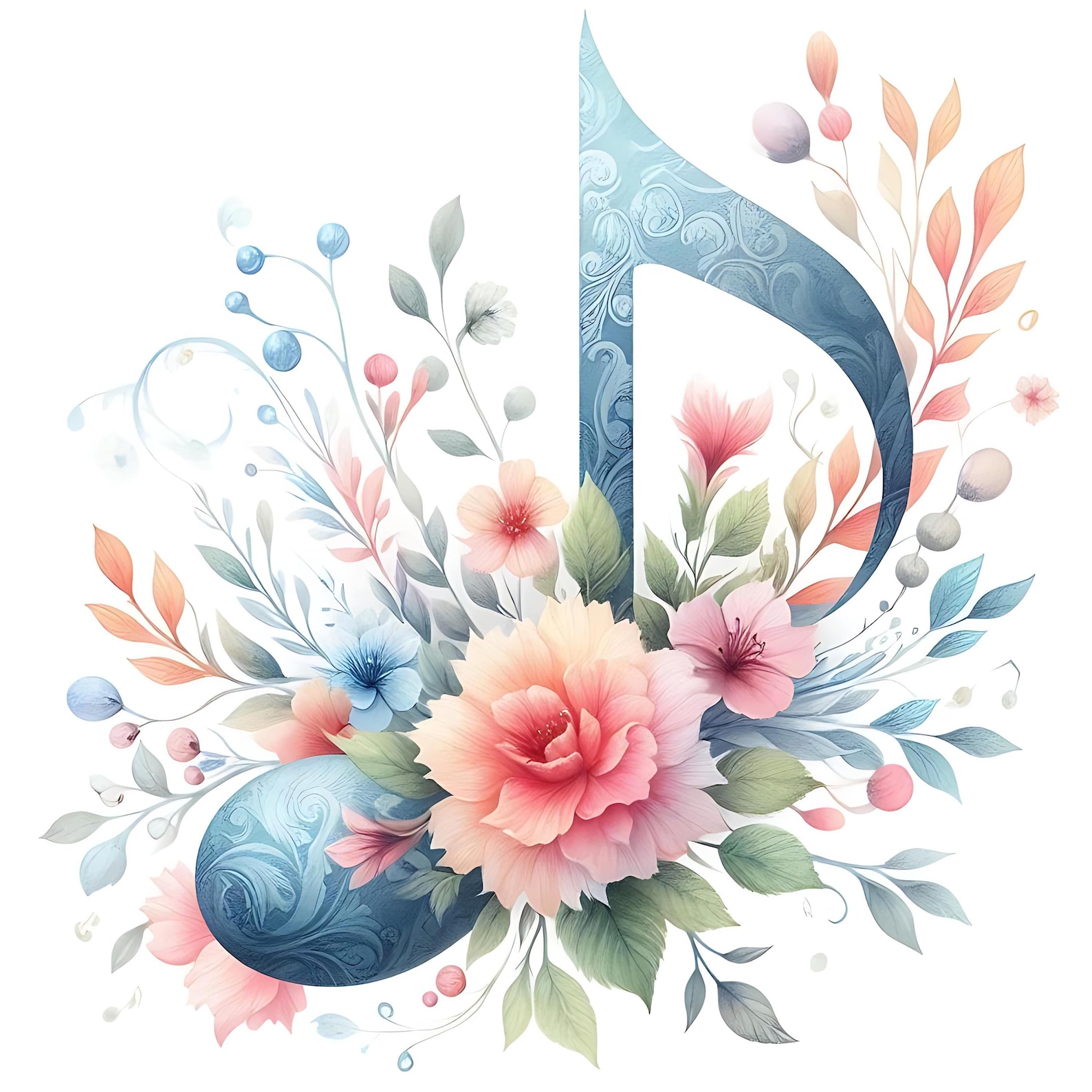 15 JPG Pastel Floral Music Notes Digital Art Bundle Beautiful ...