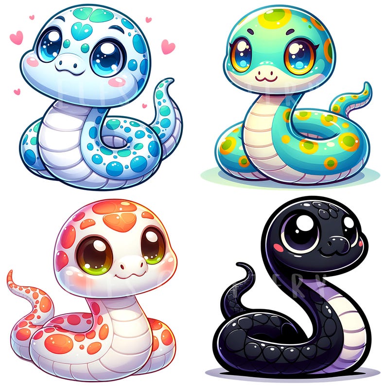 Cute Snake Clipart Bundle 15 High Quality PNG Files Cute Reptile Clip ...