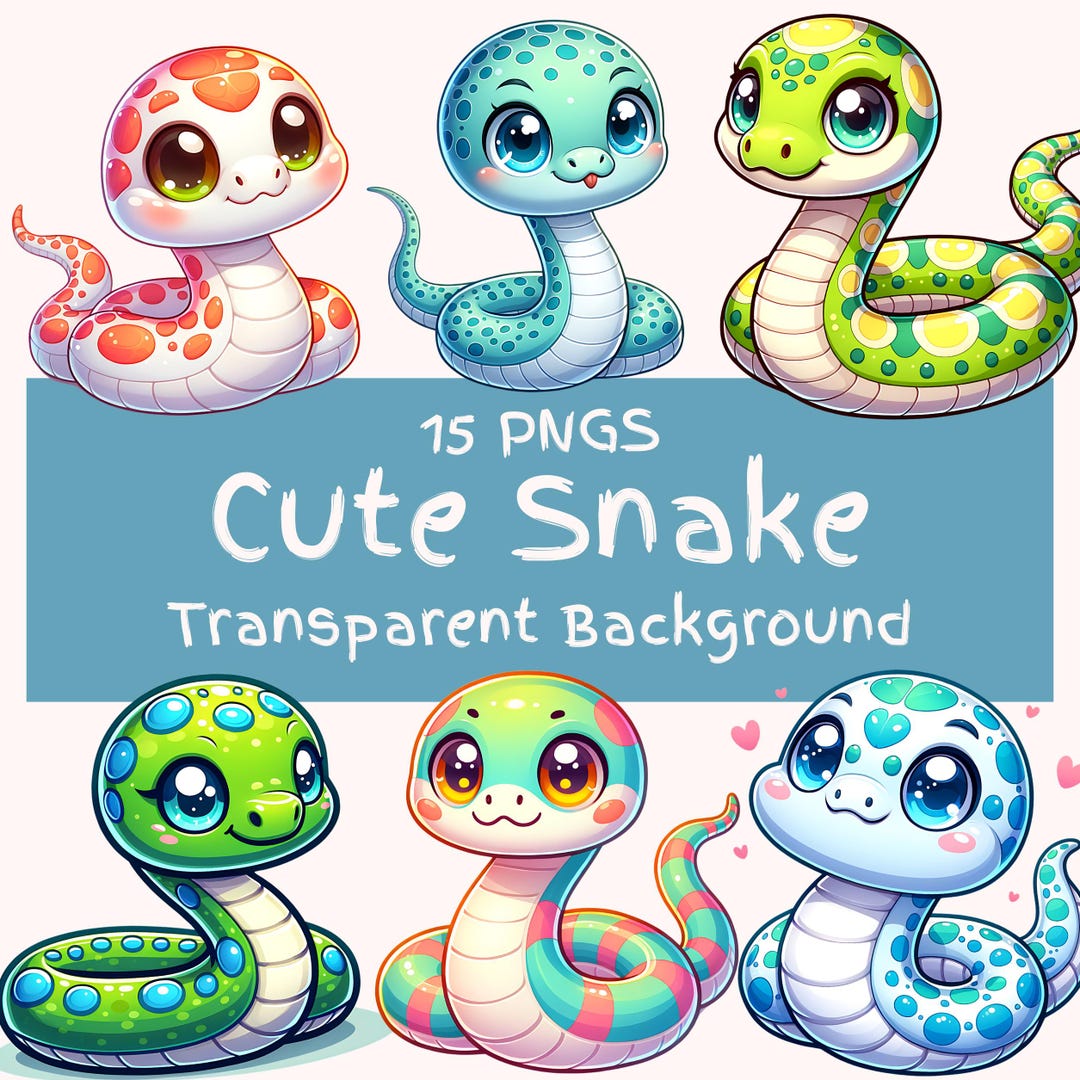 Cute Snake Clipart Bundle 15 High Quality PNG Files Cute Reptile Clip ...