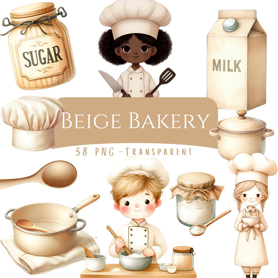 Beige Bakery Clipart Bundle 38 PNG High Quality Watercolor Neutral ...