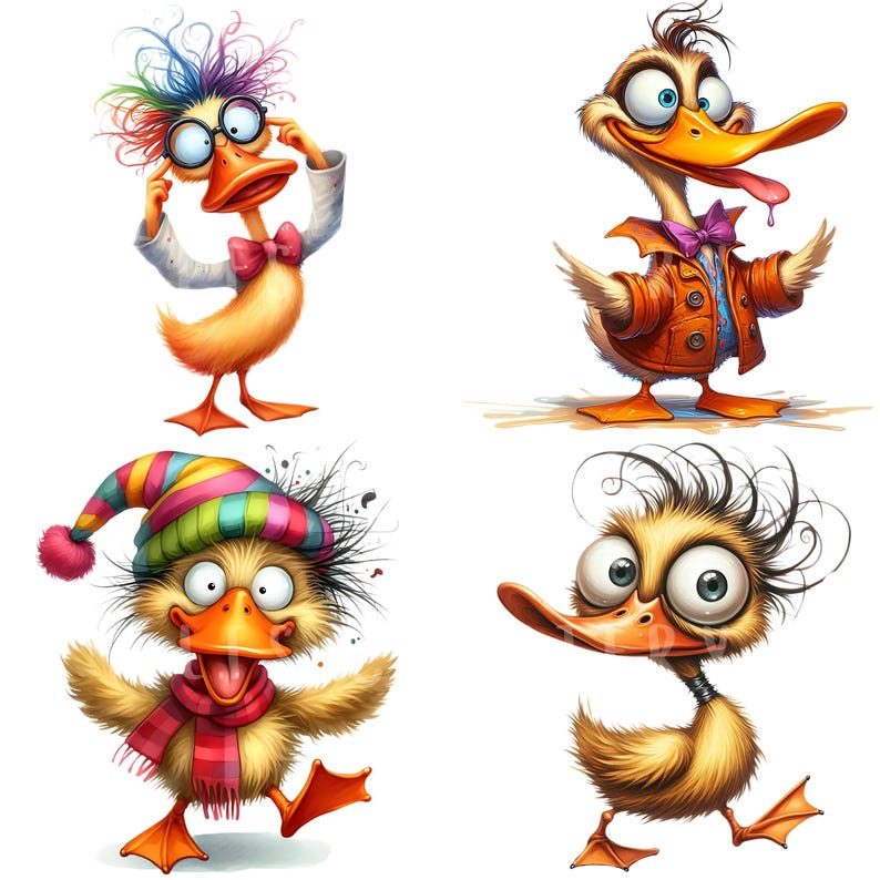 Crazy Duck Clipart Bundle 15 PNG High Quality Watercolor Quirky Duck ...