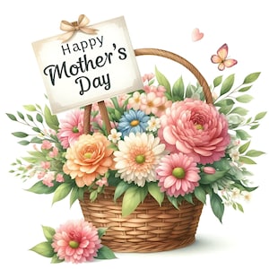 18 JPG Mother's Day Flower Basket Clipart Bundle Digital Download ...